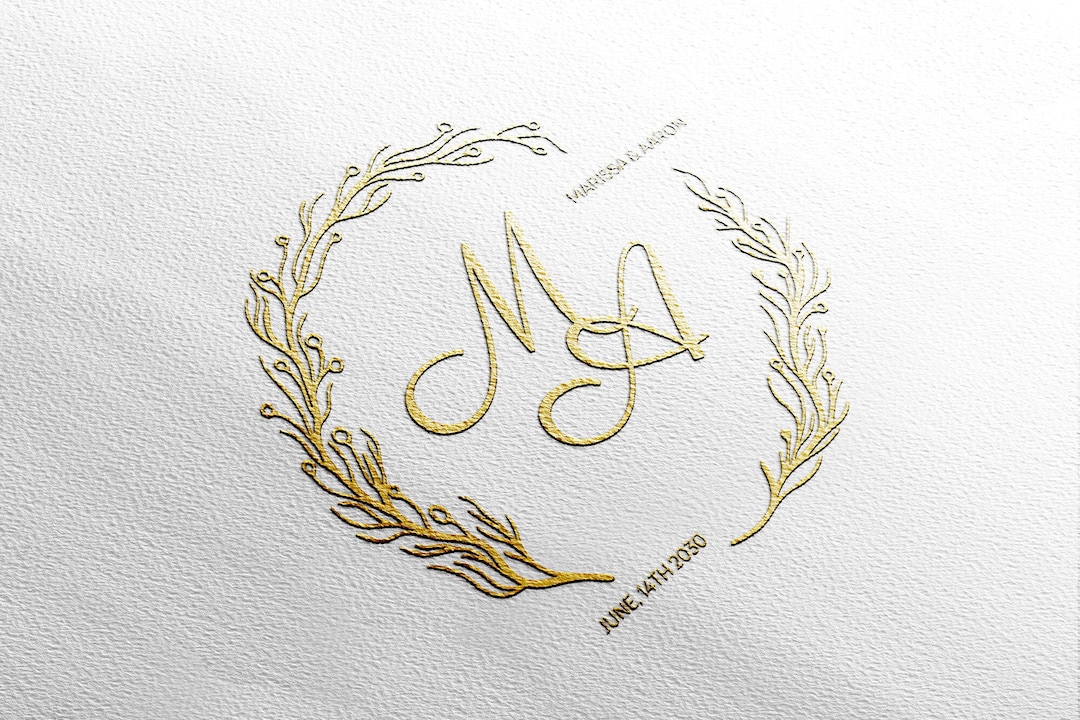 Hand Drawn Wedding Logo, Golden Wedding Monogram, Custom Wedding Logo ...