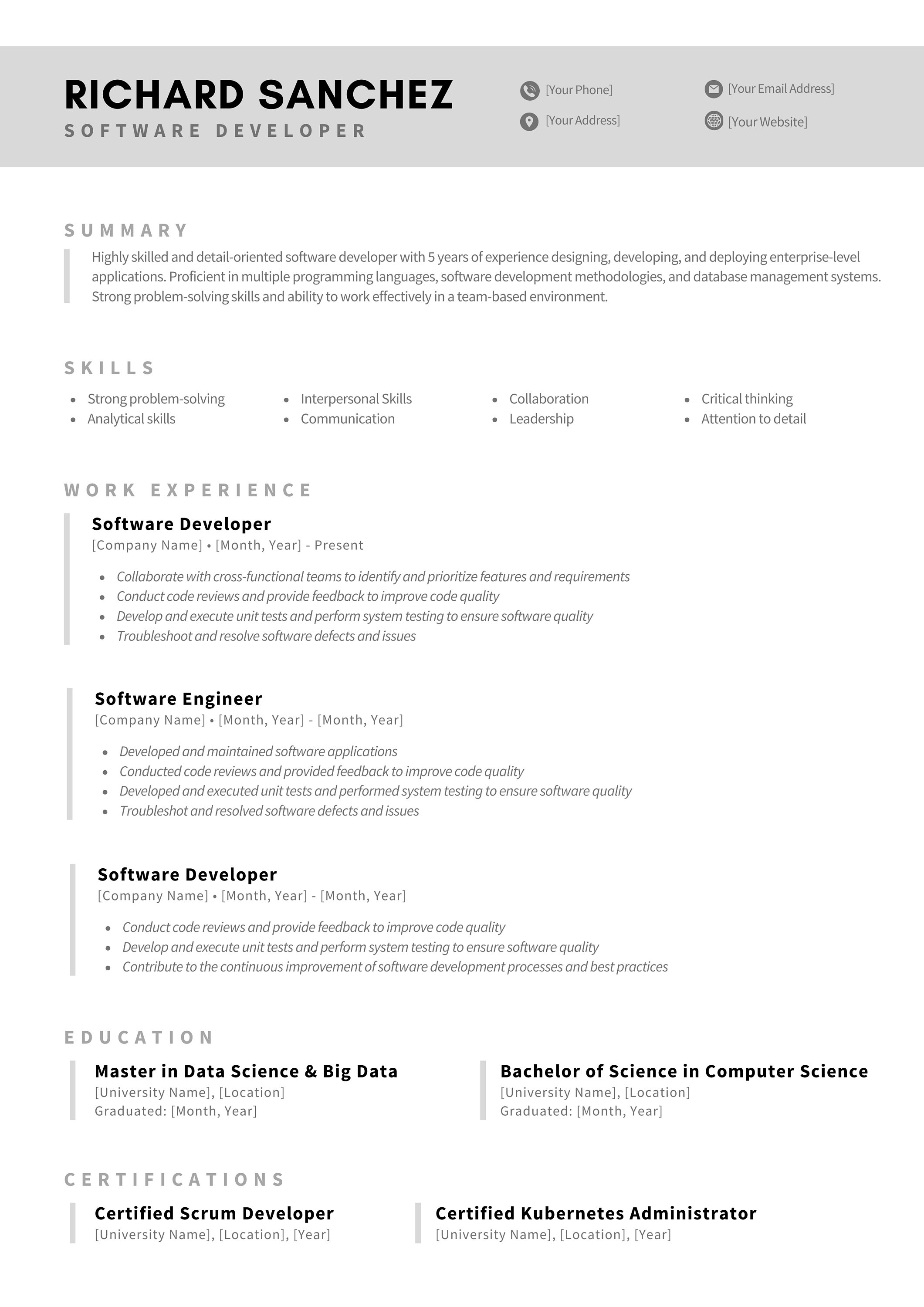 Modern Curriculum Vitae, Professional CV and Cover Letter, Skillful ...
