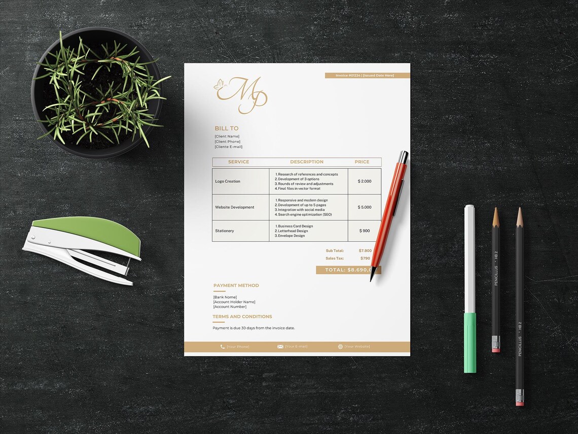 Editable Small Business Invoice, Receipt Form Template, Minimalist Bill ...