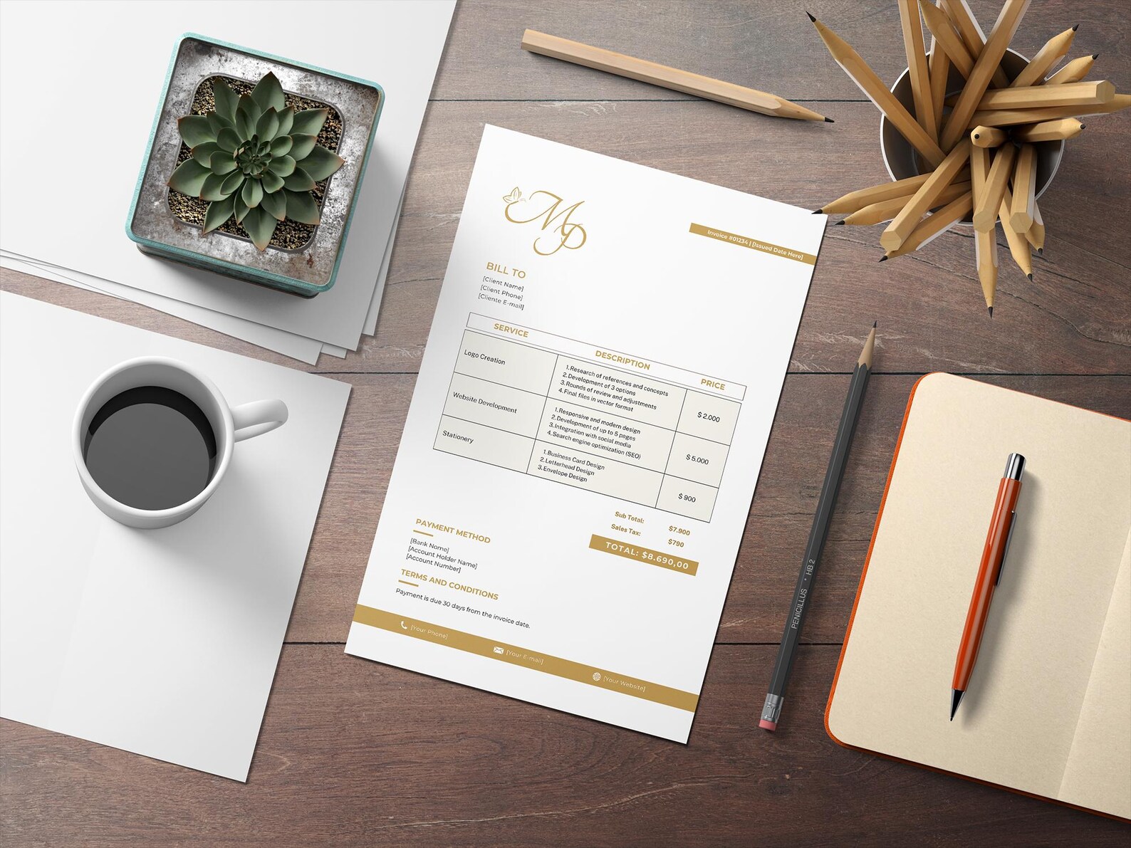 Editable Small Business Invoice, Receipt Form Template, Minimalist Bill ...