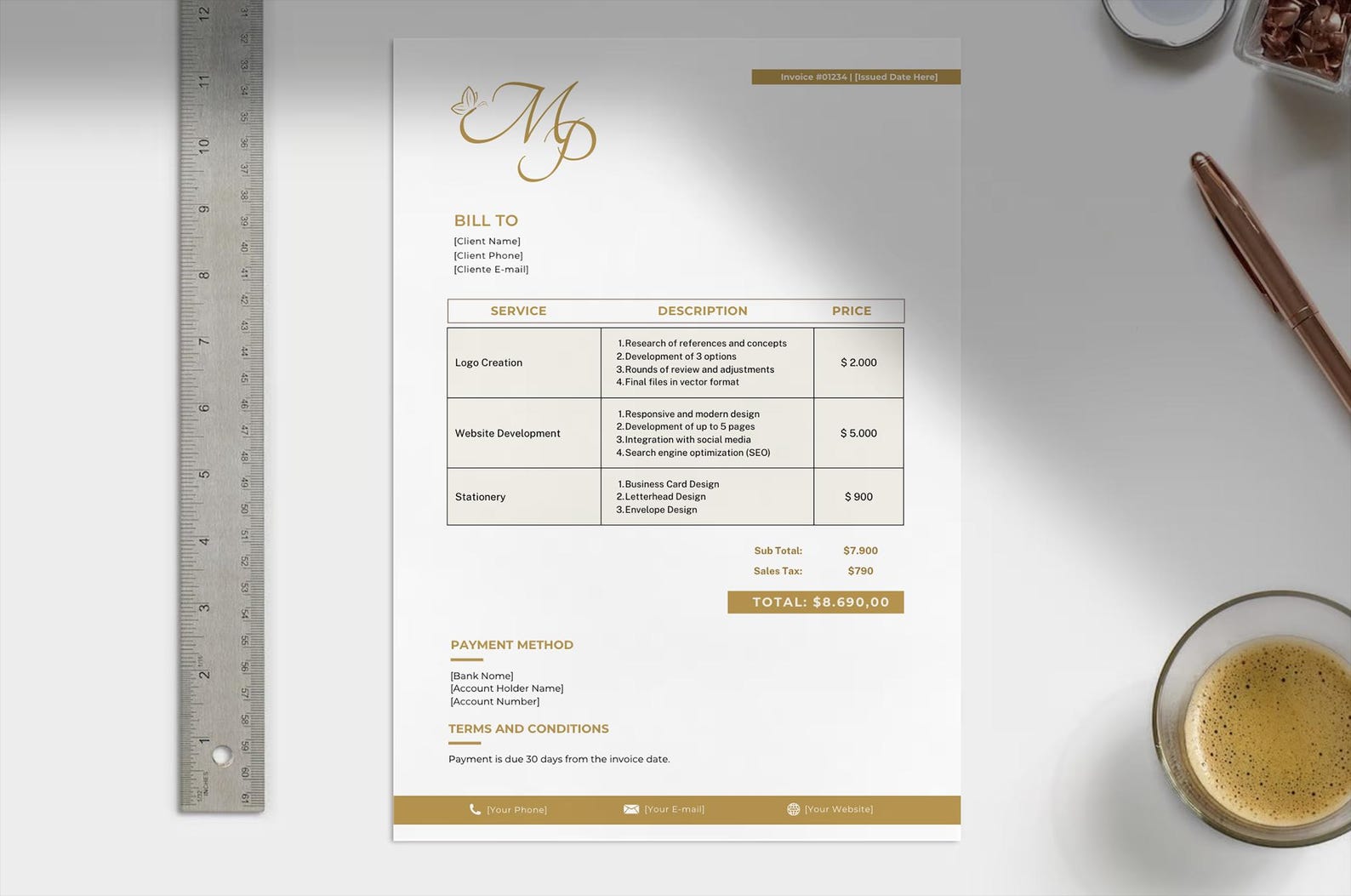 Editable Small Business Invoice, Receipt Form Template, Minimalist Bill ...