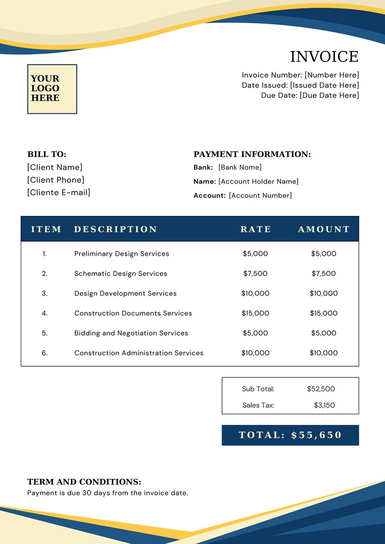 Social Media Invoice, Custom Invoice, Minimalist Bill of Sales, Small ...