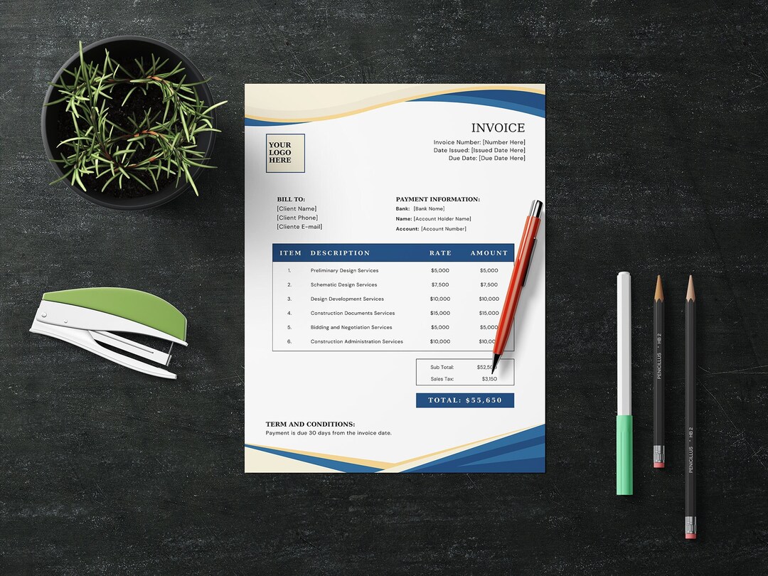 Social Media Invoice, Custom Invoice, Minimalist Bill of Sales, Small ...