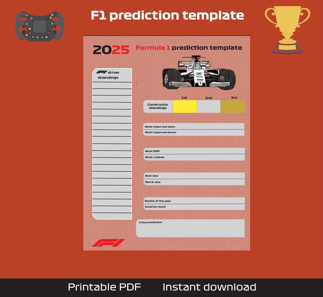 Formula 1 Prediction Template - Etsy