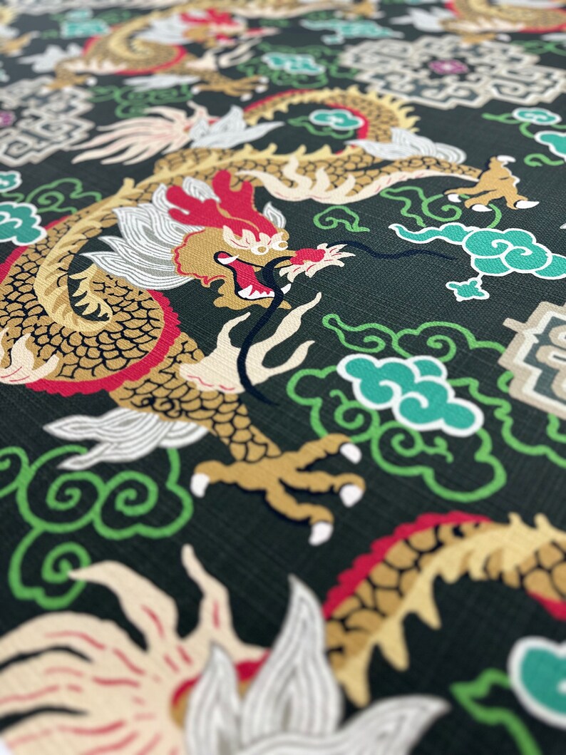 Chinoiserie Pattern Fabric Year of the Dragon Textile Chinoiserie ...