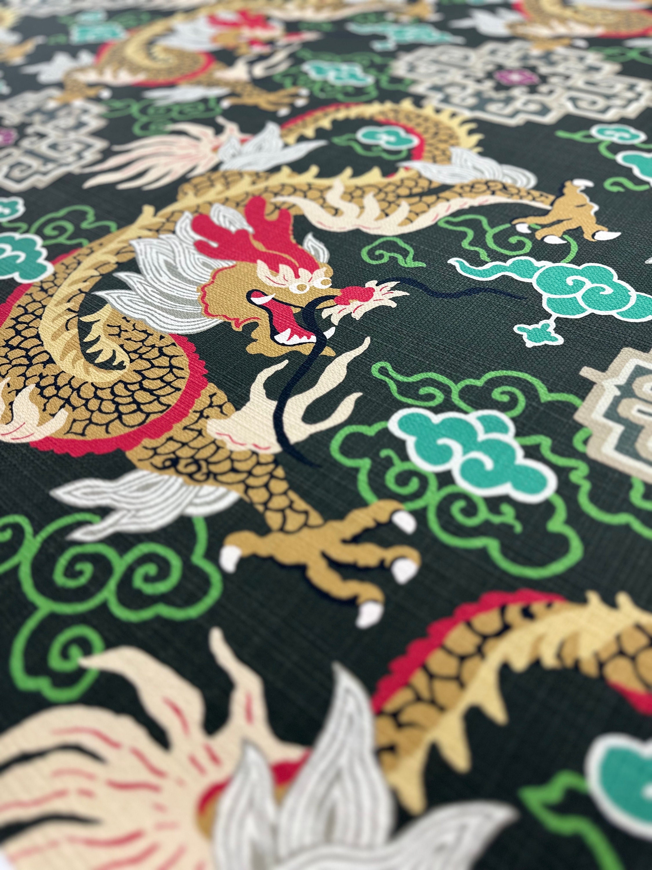 Chinoiserie Pattern Fabric Year of the Dragon Textile Chinoiserie ...