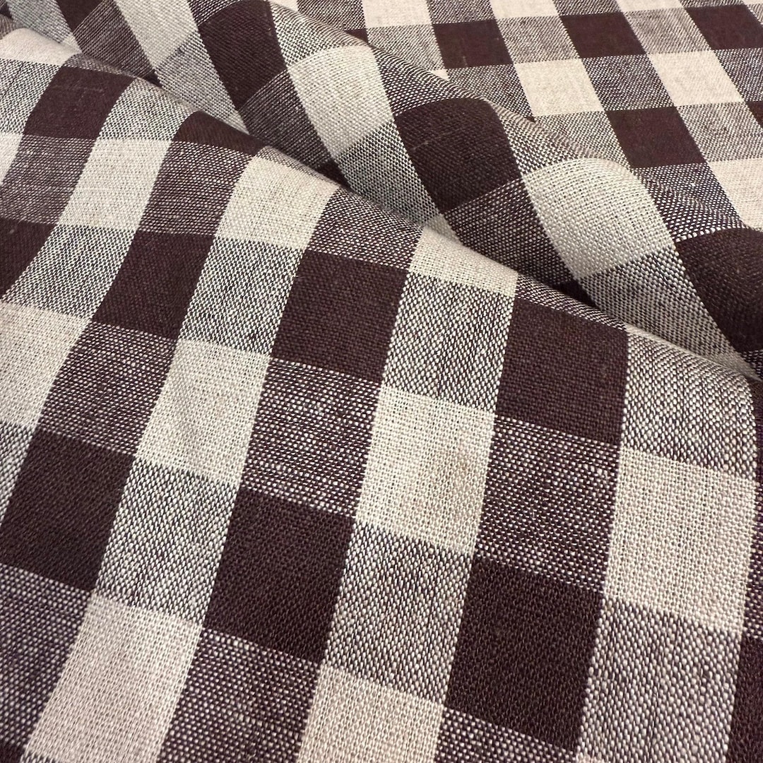 Brown Check Fabric Tablecloth Checkered Chocolate Brown Linen Coverlet ...