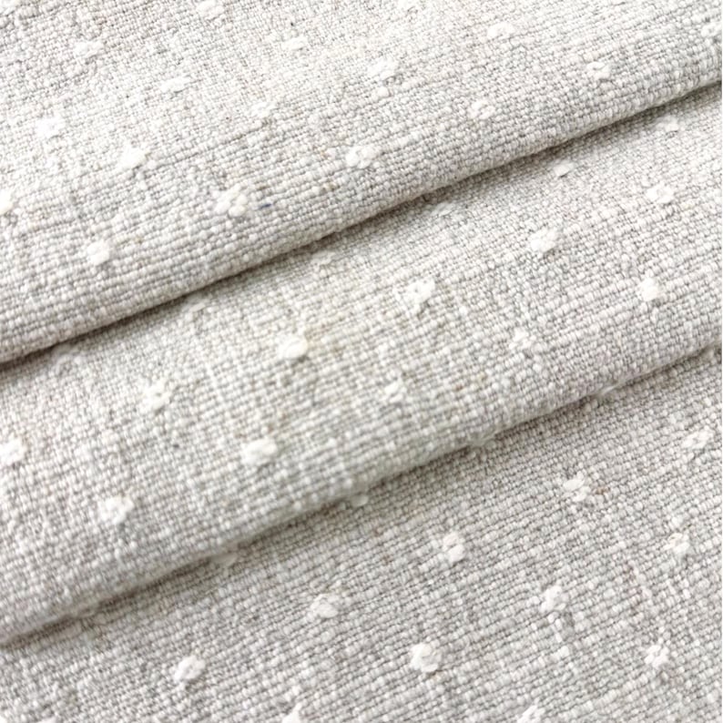 Textured Linen Blend Fabric Ivory Dot Embroidered Sandy Beige Textile ...