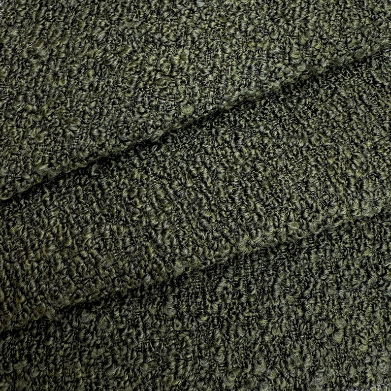 Olive Green Boucle Fabric by the Yard Upholstery Nubbly Textured ...