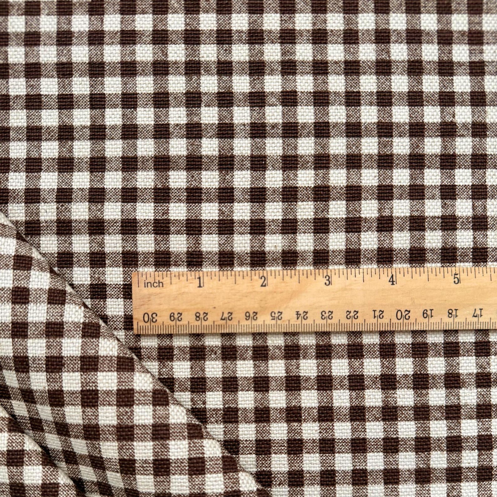 Warm Brown Gingham Check Fabric Rustic Kitchen Fabric Vintage Look ...