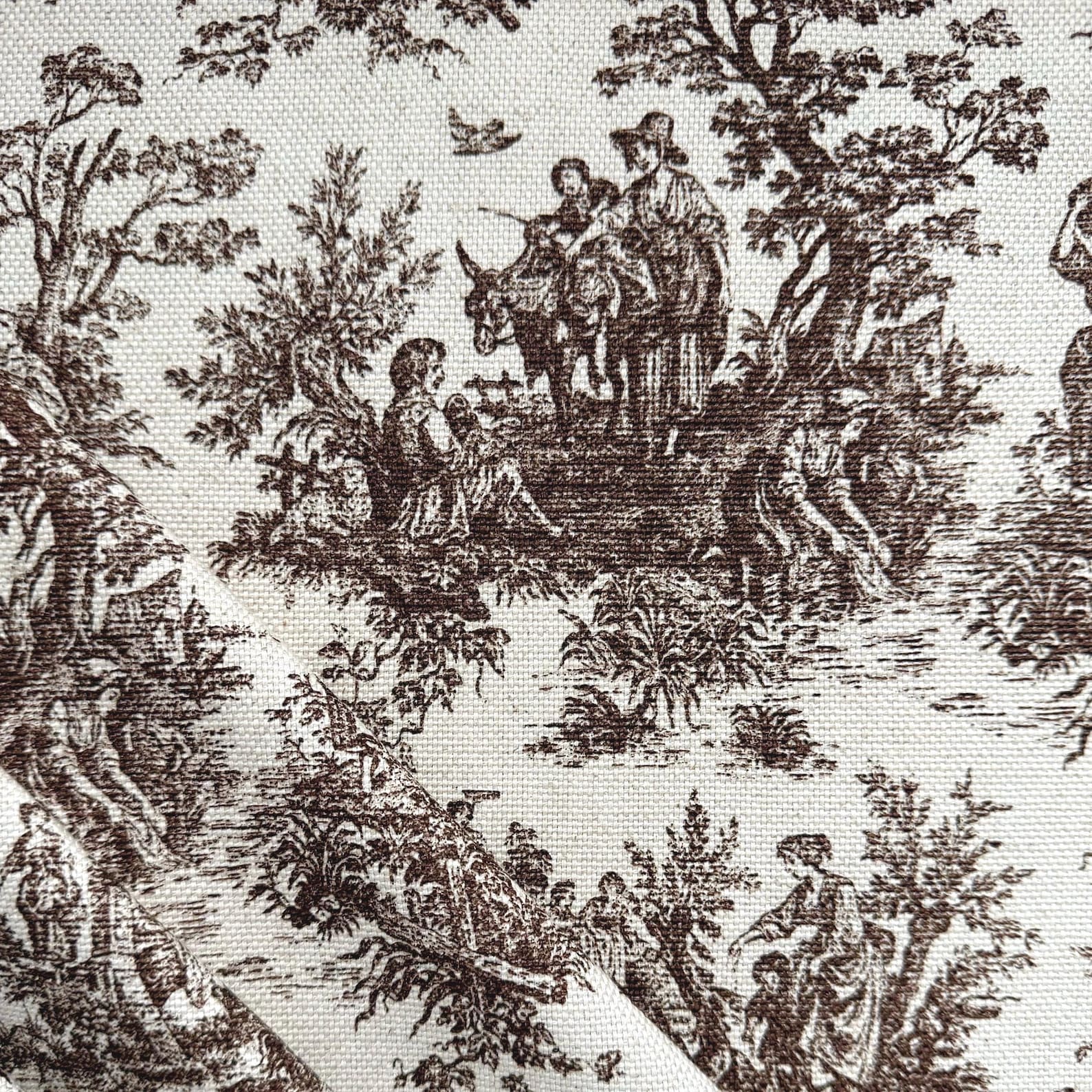 Brown Toile Cotton Fabric Storybook Scene Fall Fabric Estate Inspired ...