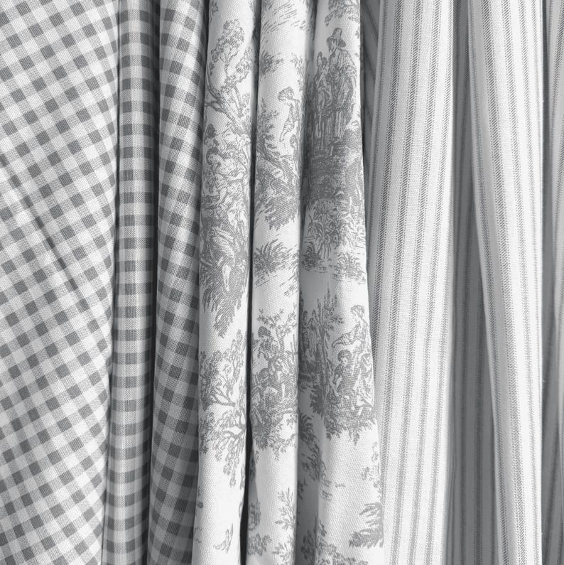 Gray Toile Fabric Assortment Gingham Pinstripe Coordinating Cotton ...