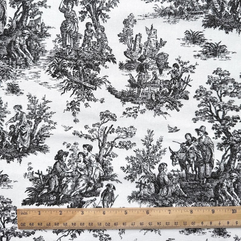 Black Toile Fabric Gingham Black Ticking Stripe Coordinating Pattern ...