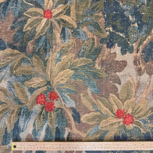 Red Berry Designer Fabric Green Foliage Lush Print Artisan Textile ...