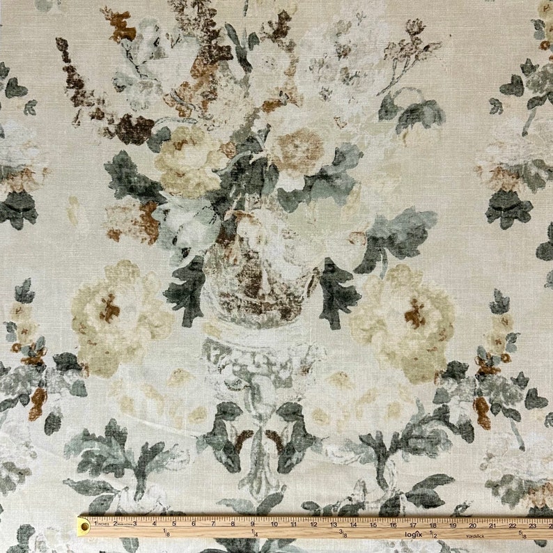 Earthy Floral Fabric Yardage Green Brown Flower Bouquet Fabric Yard ...