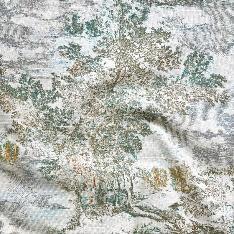 French Toile Fabric by the Yard Scenic Landscape Print Duck Egg Blue ...
