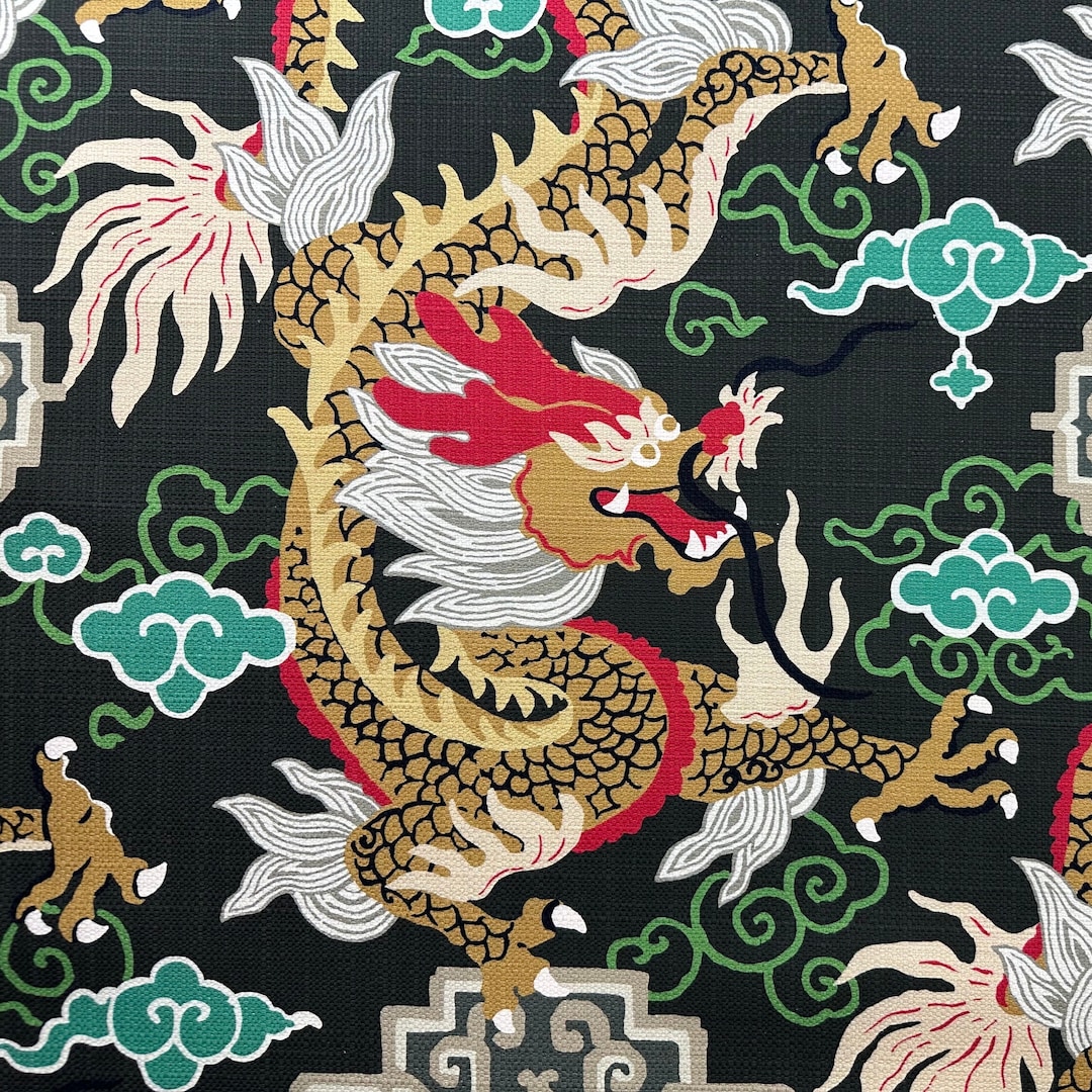 Chinoiserie Pattern Fabric Year of the Dragon Textile Chinoiserie ...
