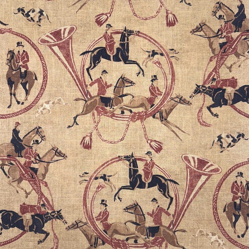 Edwardian Style Fabric Yardage Red Equestrian Linen Blend Textile ...