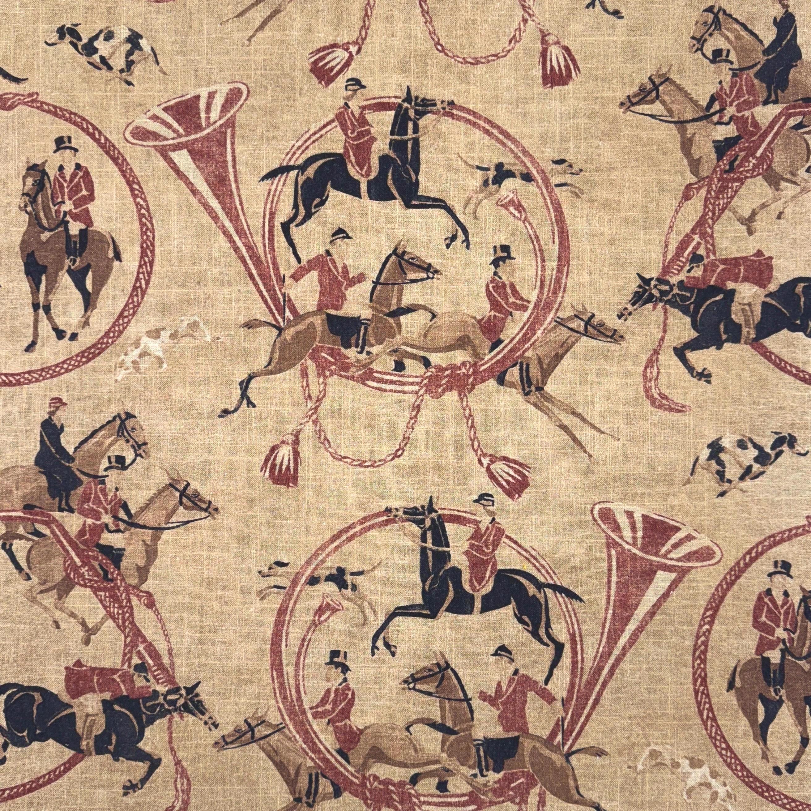 Edwardian Style Fabric Yardage Red Equestrian Linen Blend Textile ...