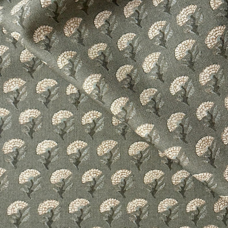 Small Scale Floral Block Print Sage Fabric Botanical Motif Patterned ...