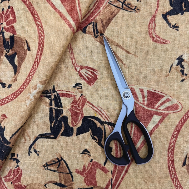 Edwardian Style Fabric Yardage Red Equestrian Linen Blend Textile ...
