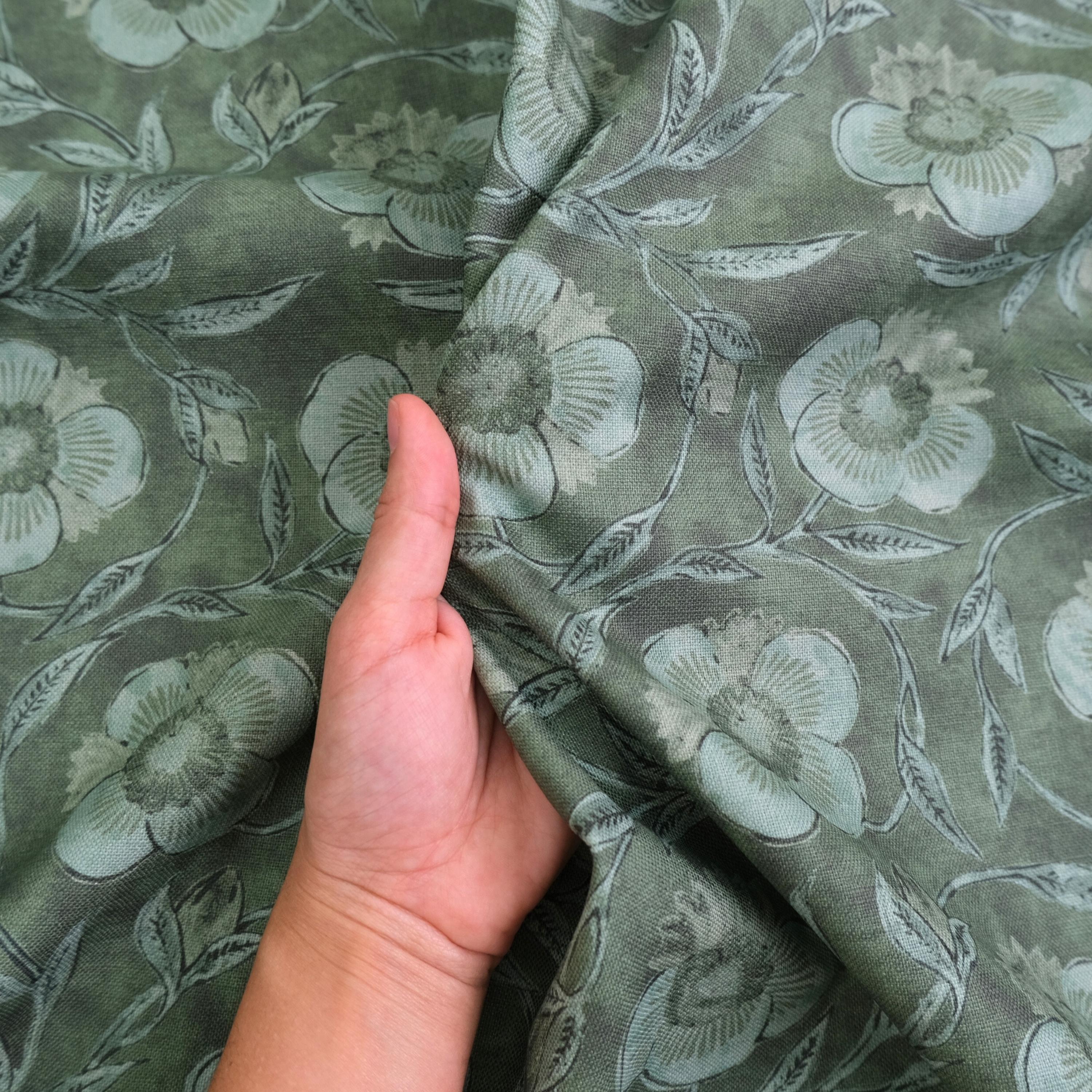 Green Tone on Tone Print Fabric Cypress Monochromatic Floral Pattern ...