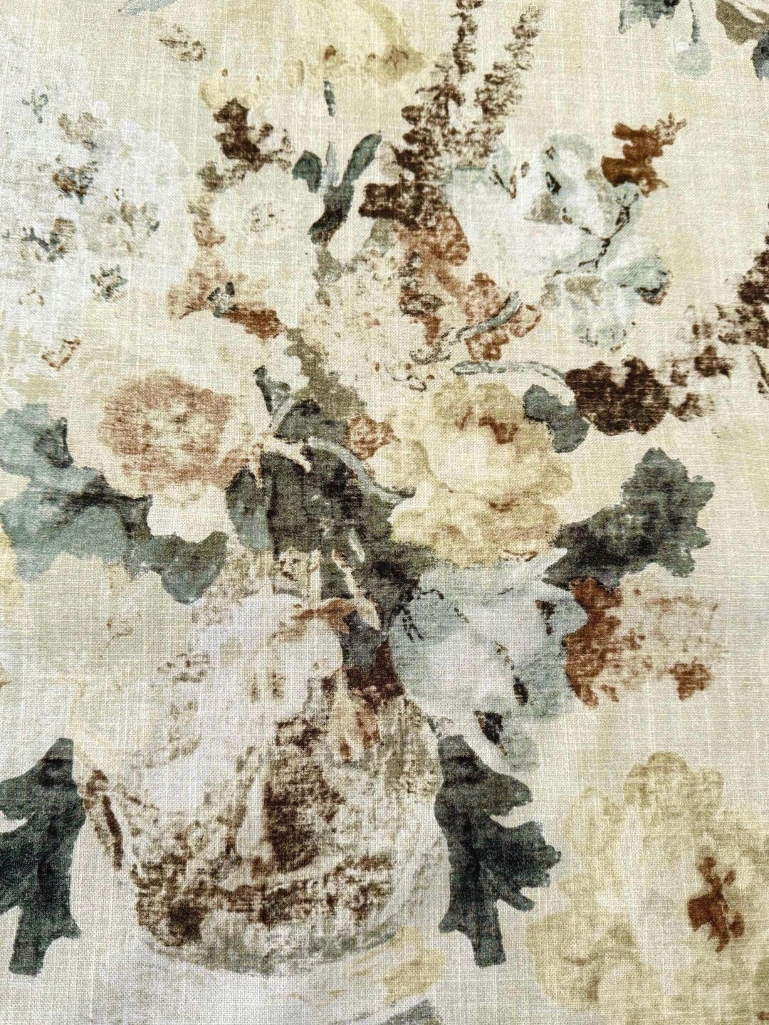 Earthy Floral Fabric Yardage Green Brown Flower Bouquet Fabric Yard ...