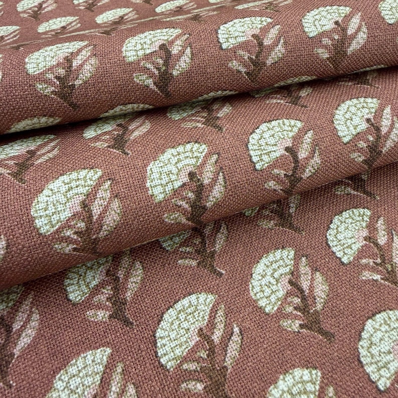 Rust Floral Linen Blend Fabric by Yard Vintage Inspired Flower Print ...