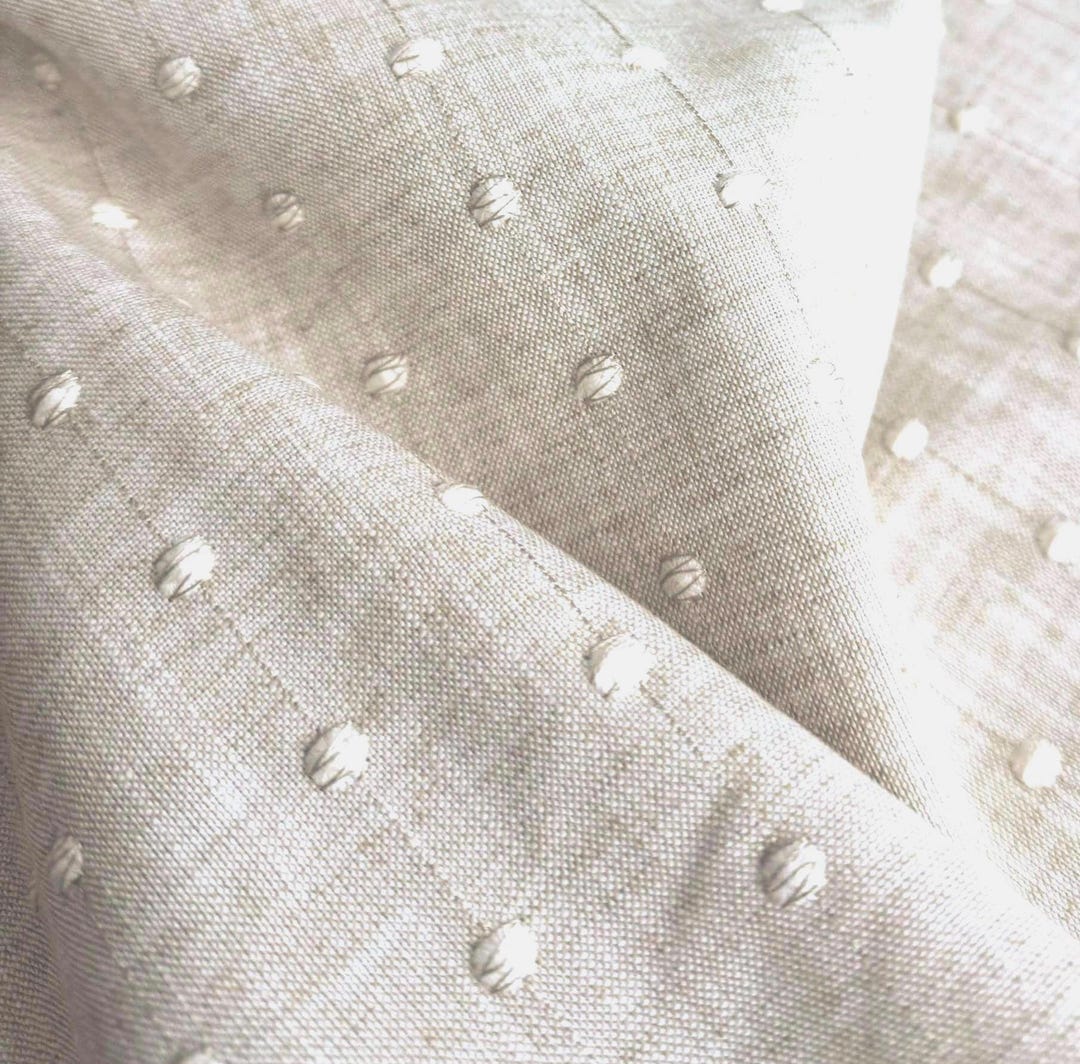 Cream Linen Fabric With Vertical Dot Embroidery Neutral Home Decor ...