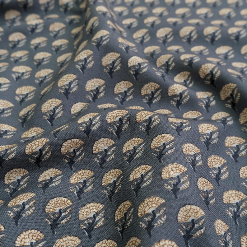 Blue Small Print Fabric Slate Blue All Over Floral Blockprint Textile ...