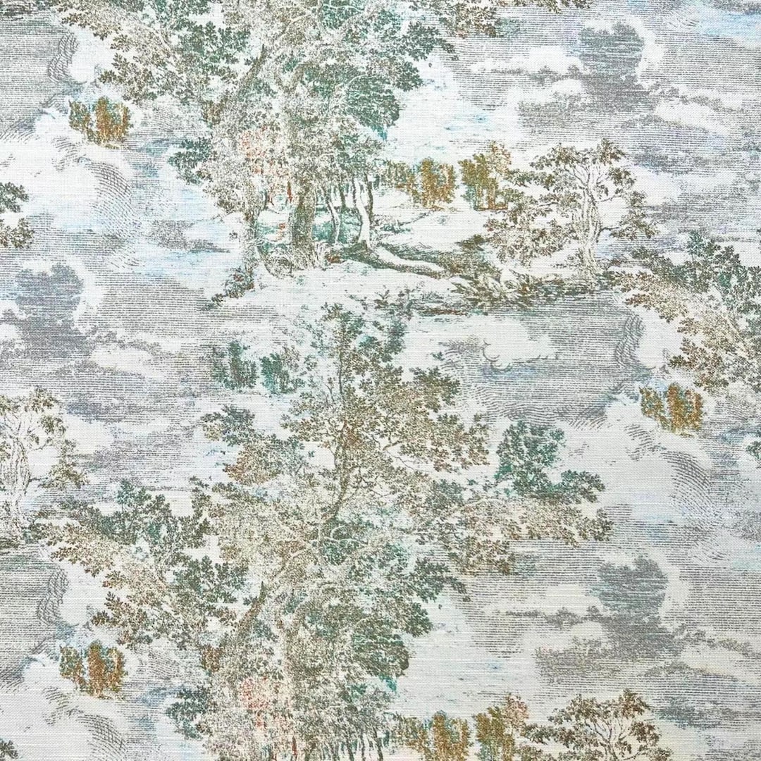 French Toile Fabric by the Yard Scenic Landscape Print Duck Egg Blue ...