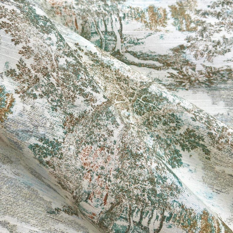French Toile Fabric by the Yard Scenic Landscape Print Duck Egg Blue ...