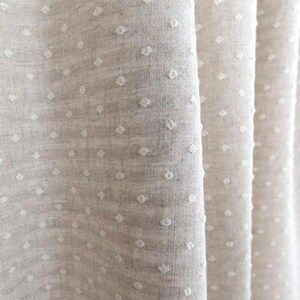 Textured Linen Blend Fabric Ivory Dot Embroidered Sandy Beige Textile ...