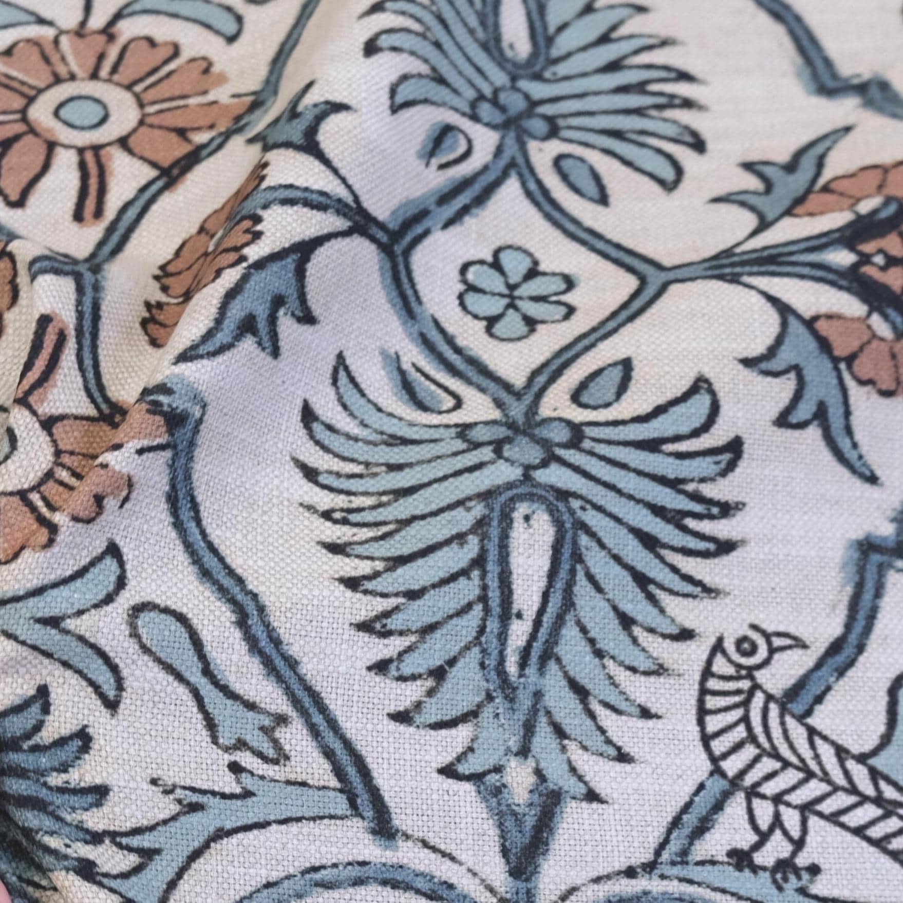 Whimsical Pattern Drapery Fabric Floral Vine Bird Print Fabric Coral ...