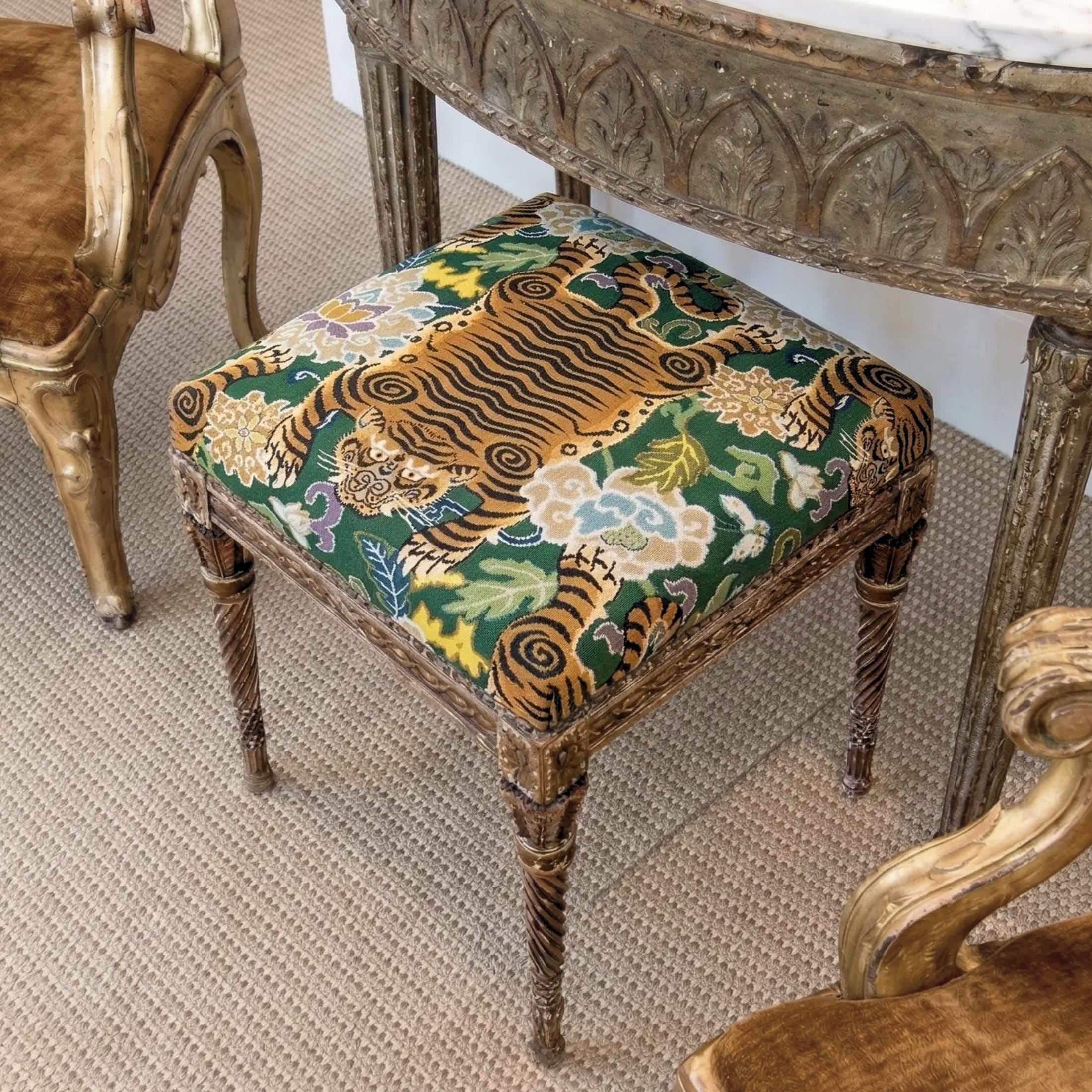Emerald Green Tiger Chinoiserie Fabric Upholstery Cotton Textile ...