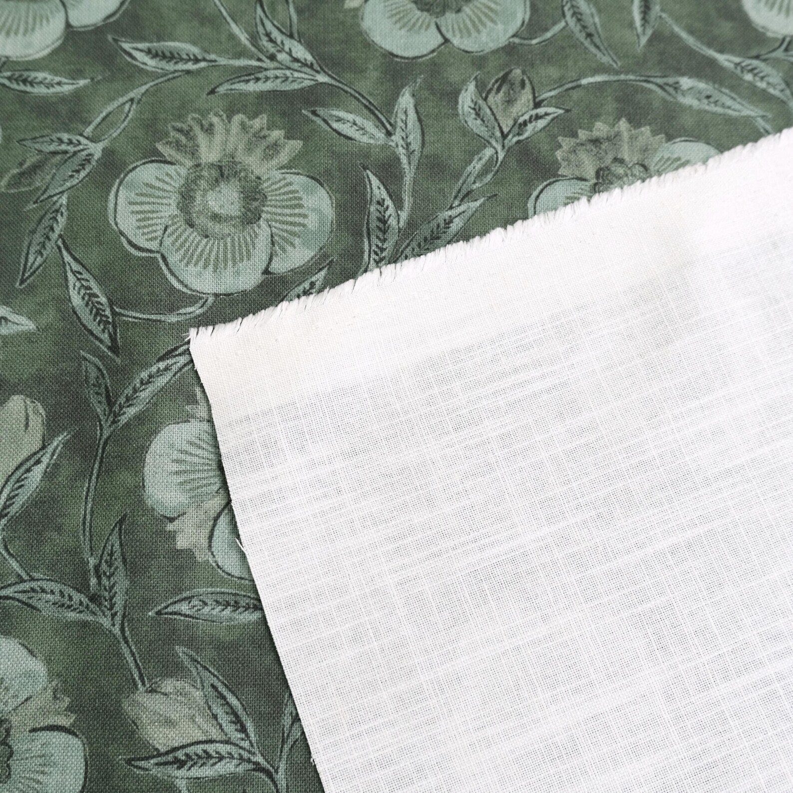 Green Tone on Tone Print Fabric Cypress Monochromatic Floral Pattern ...