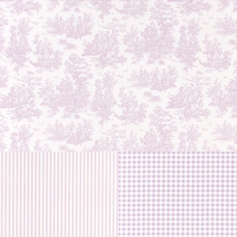 Lavender Toile Fabric Bundle Lilac Ticking Stripe Gingham Cotton ...