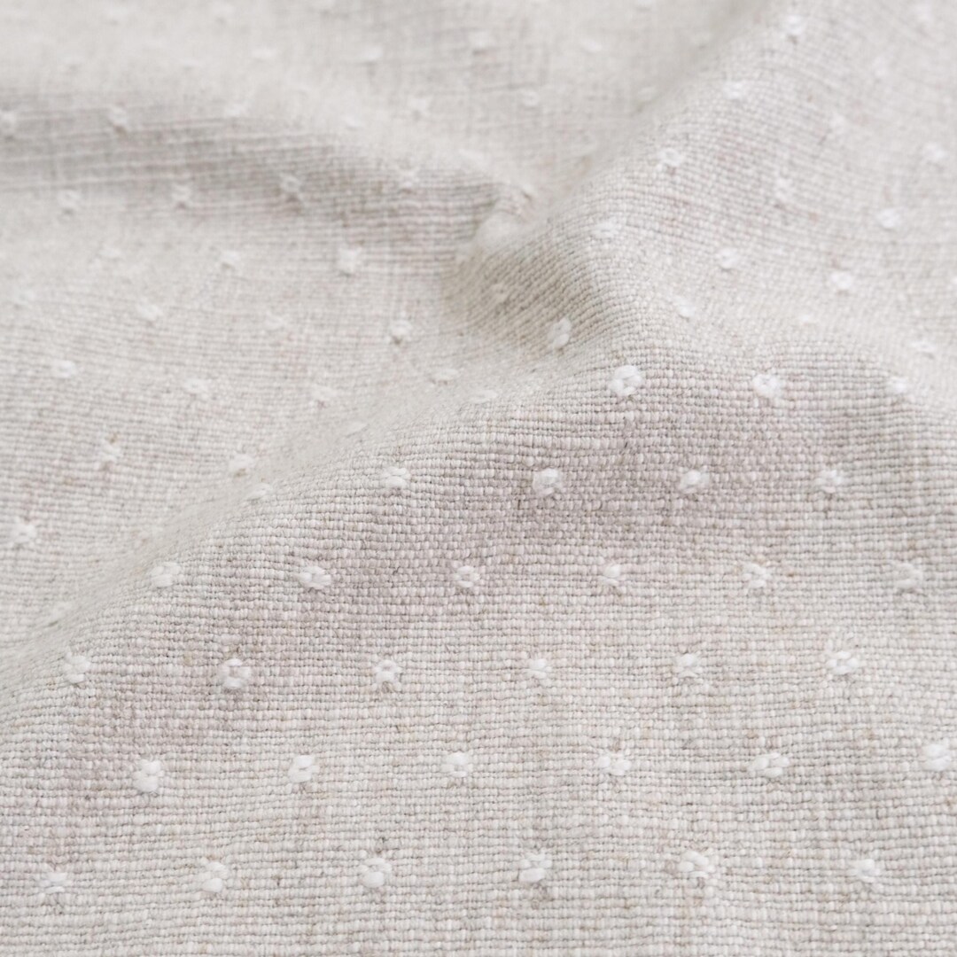 Textured Linen Blend Fabric Ivory Dot Embroidered Sandy Beige Textile ...