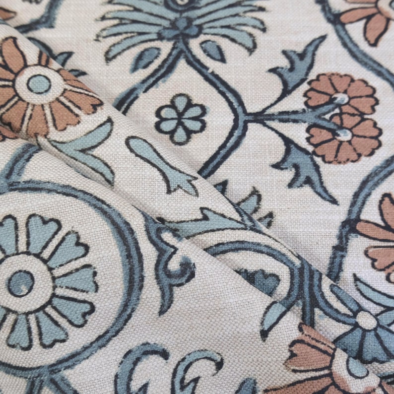 Whimsical Pattern Drapery Fabric Floral Vine Bird Print Fabric Coral ...