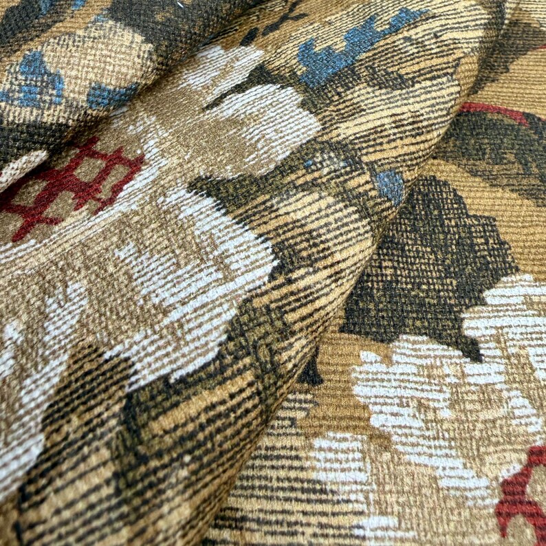 Jacobean Floral Upholstery Cotton Antique Gold Fabric by the Yard ...