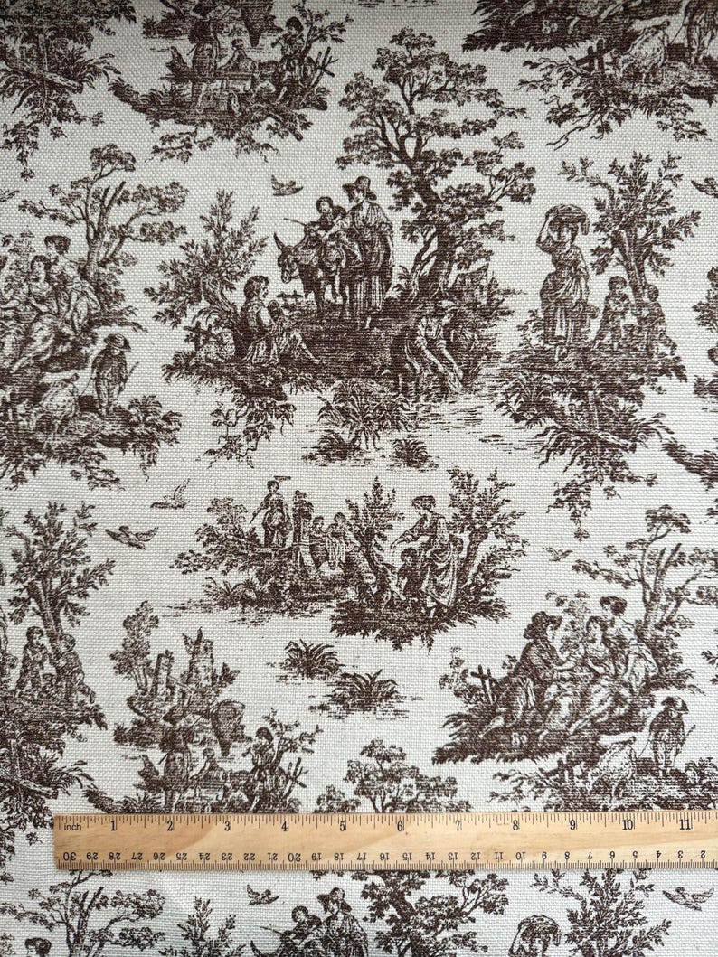 Brown Toile Cotton Fabric Storybook Scene Fall Fabric Estate Inspired ...