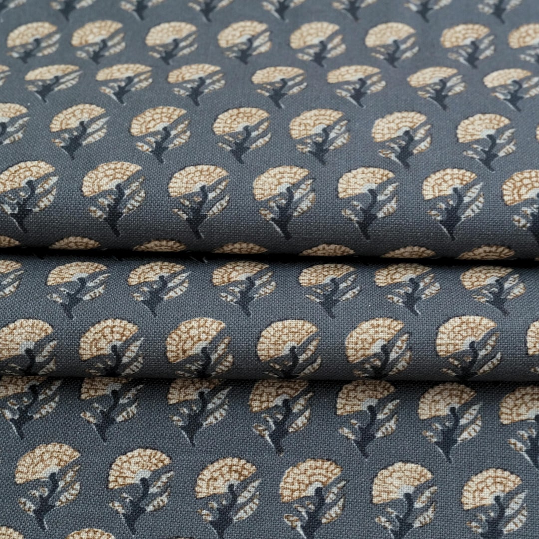 Blue Small Print Fabric Slate Blue All Over Floral Blockprint Textile ...