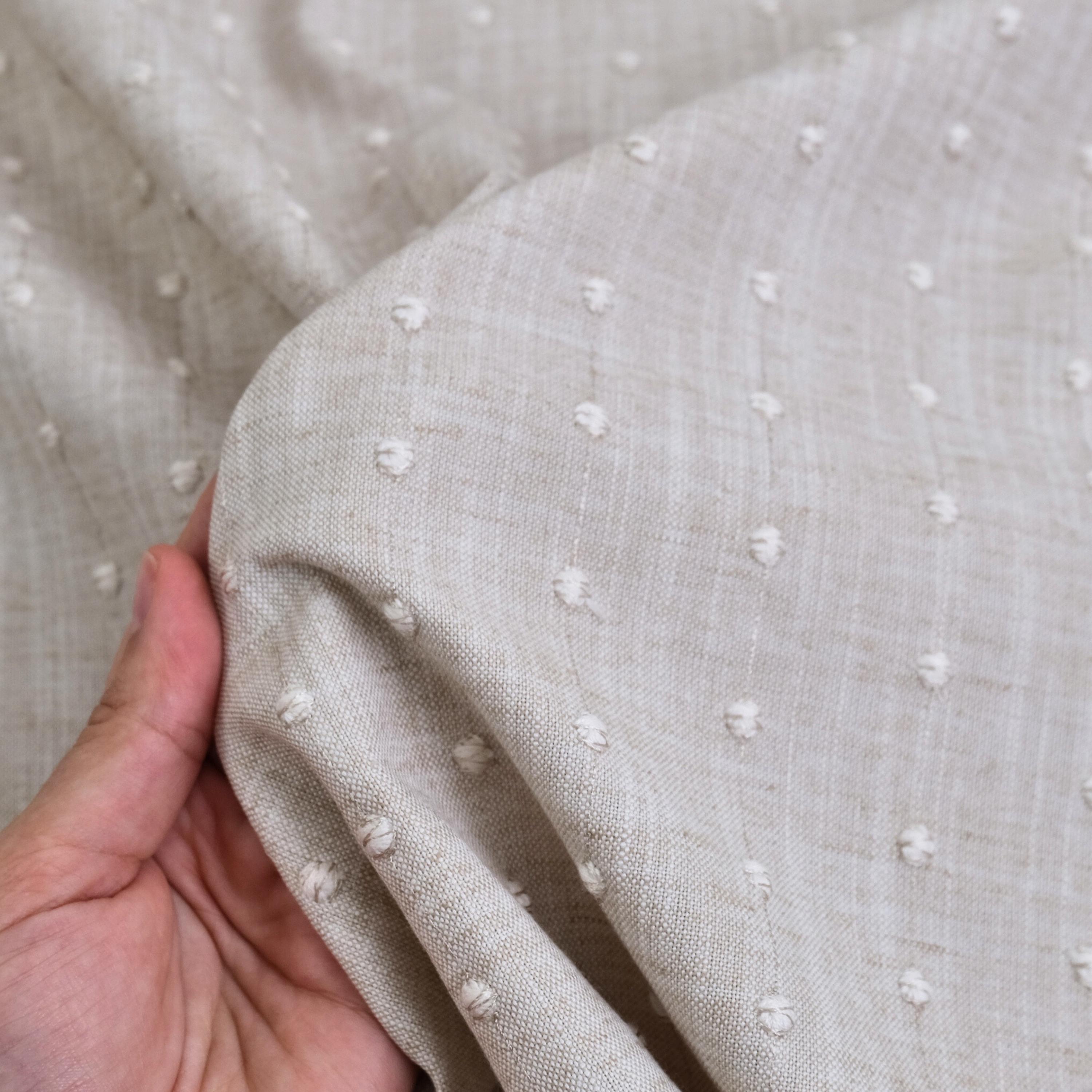 Cream Linen Fabric With Vertical Dot Embroidery Neutral Home Decor ...