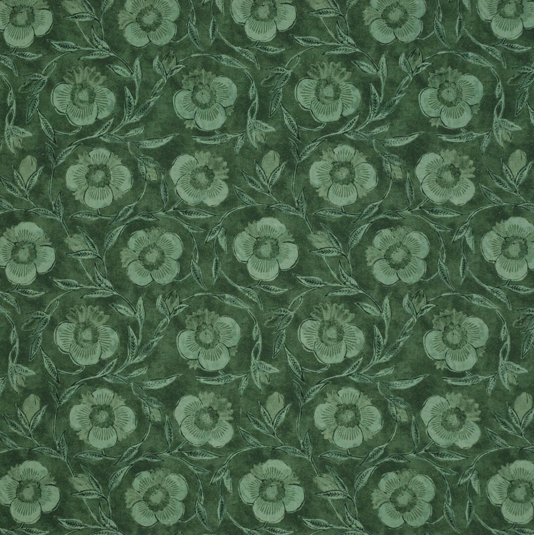 Green Tone on Tone Print Fabric Cypress Monochromatic Floral Pattern ...