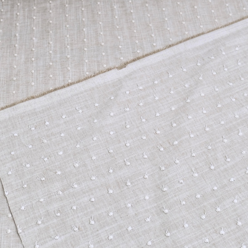 Cream Linen Fabric With Vertical Dot Embroidery Neutral Home Decor ...