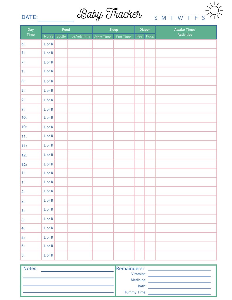 Baby Tracker Printable: Daily Feeding, Sleeping, Diaper Changes, Growth ...