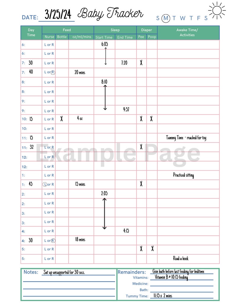 Baby Tracker Printable: Daily Feeding, Sleeping, Diaper Changes, Growth ...