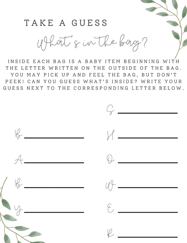 What's in the Bag? Baby Shower Guessing Game - Etsy