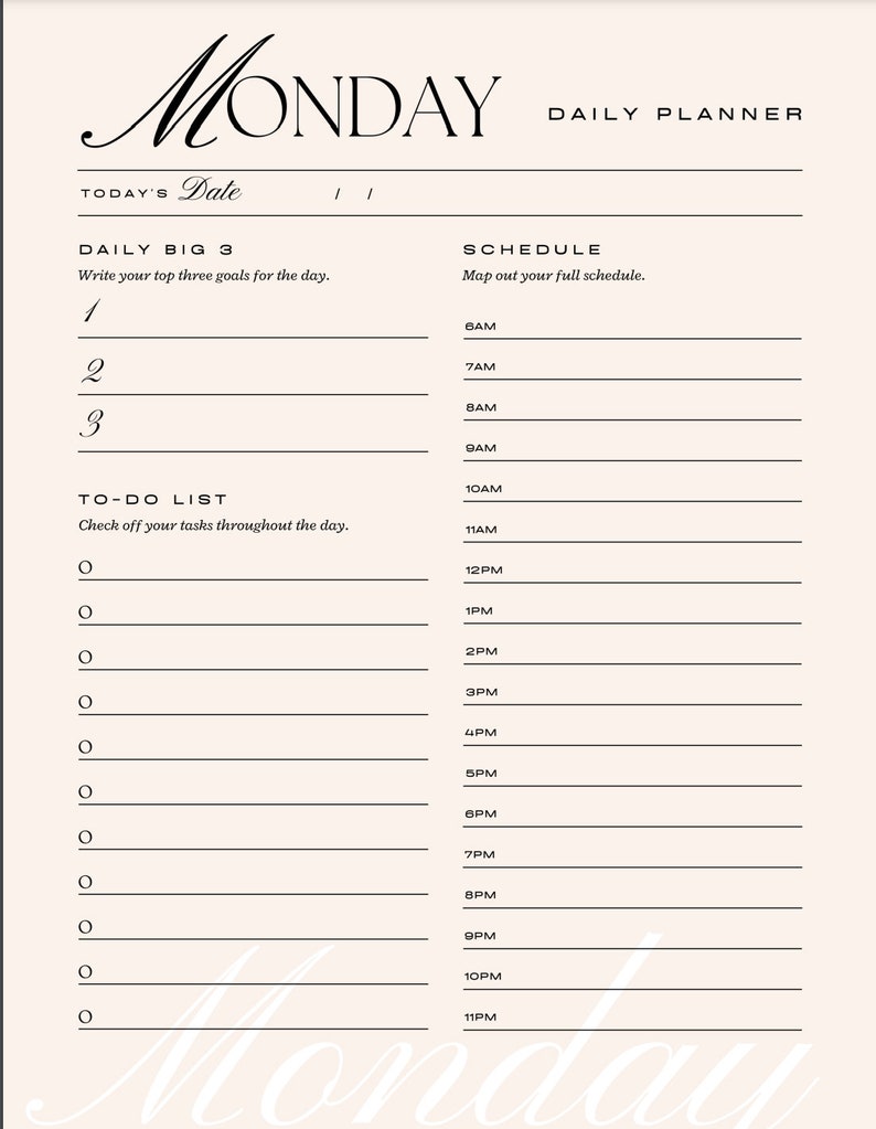 Printable Weekly Planner 7 Days of the Week PDF Downloadable Cute ...