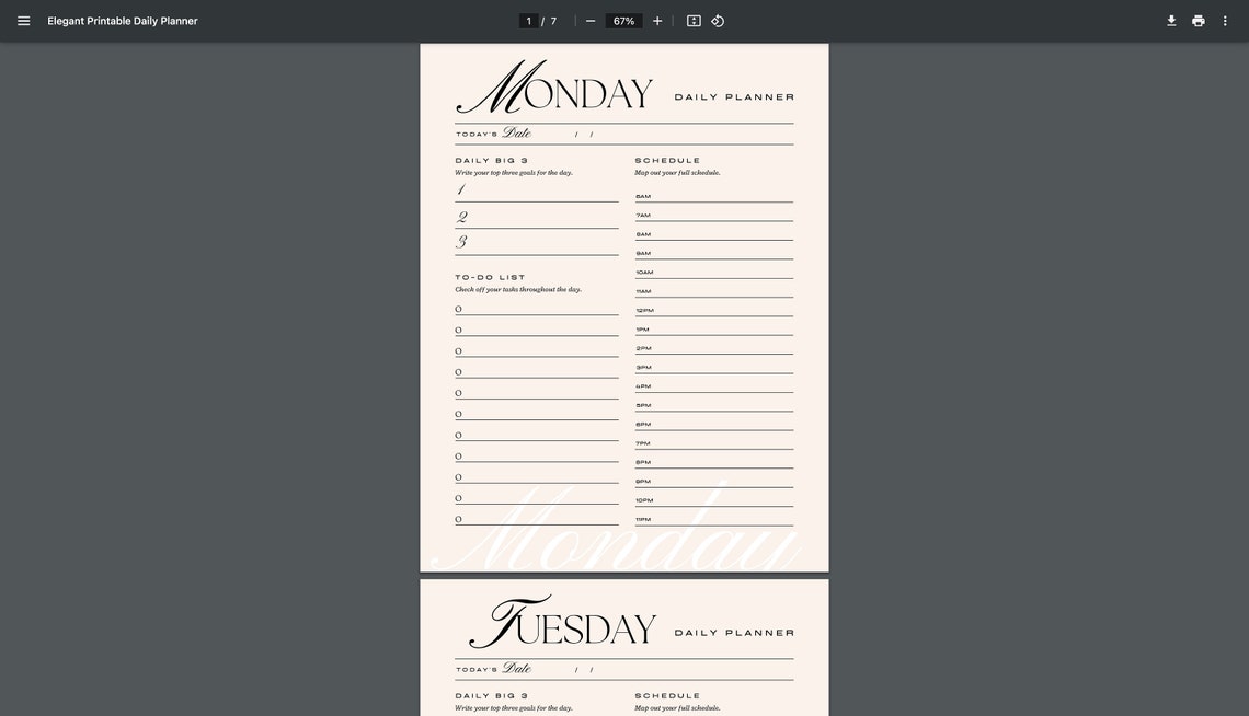 Printable Weekly Planner 7 Days of the Week PDF Downloadable Cute ...